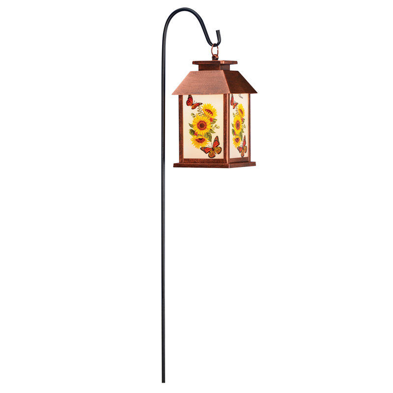 August Grove® Solar Powered Sunflower Lantern with Shepherd's Hook | Wayfair